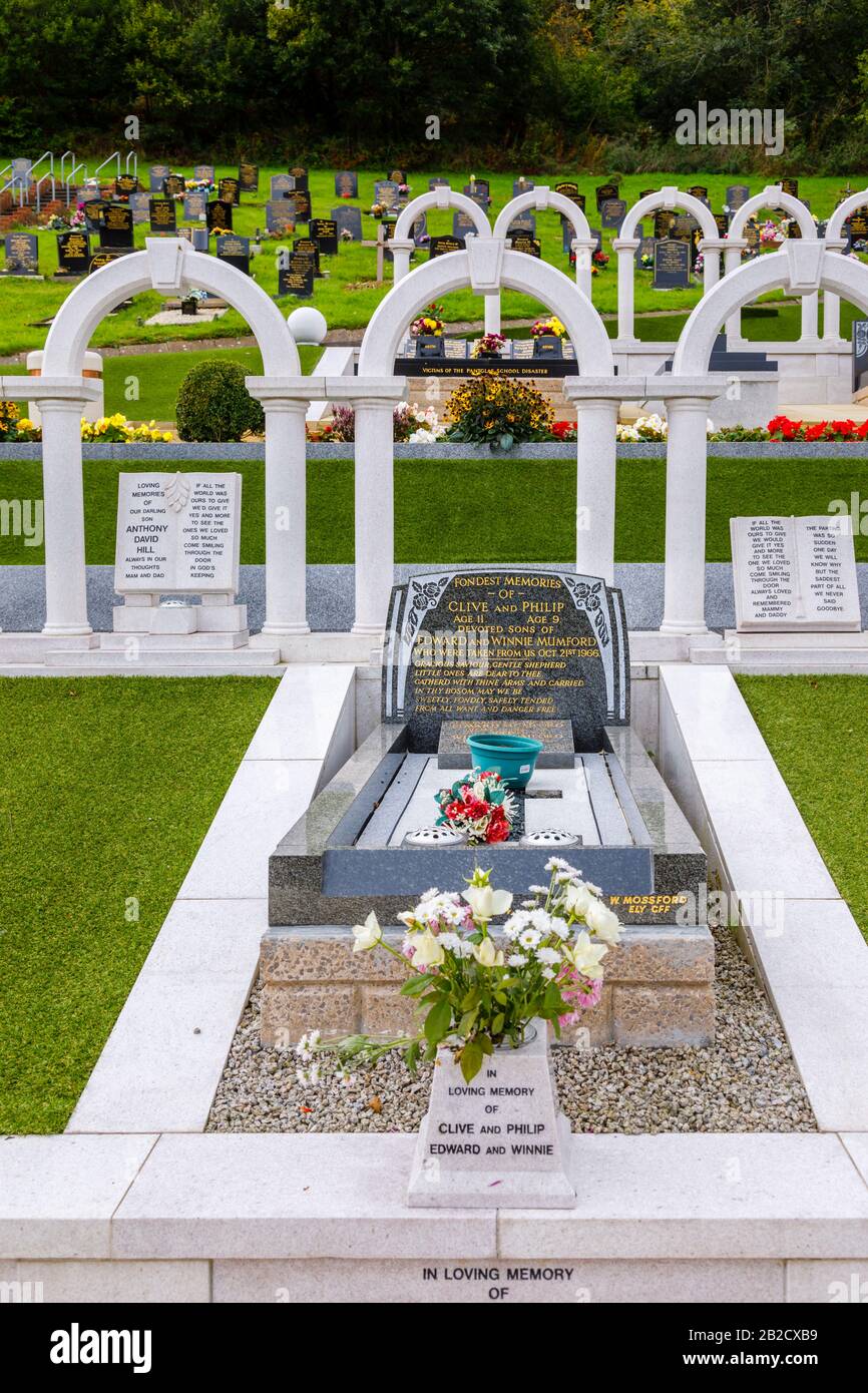 Memorial arches in Bryntaf Cemetery, Aberfan Cemetery, Mid Glamorgan ...