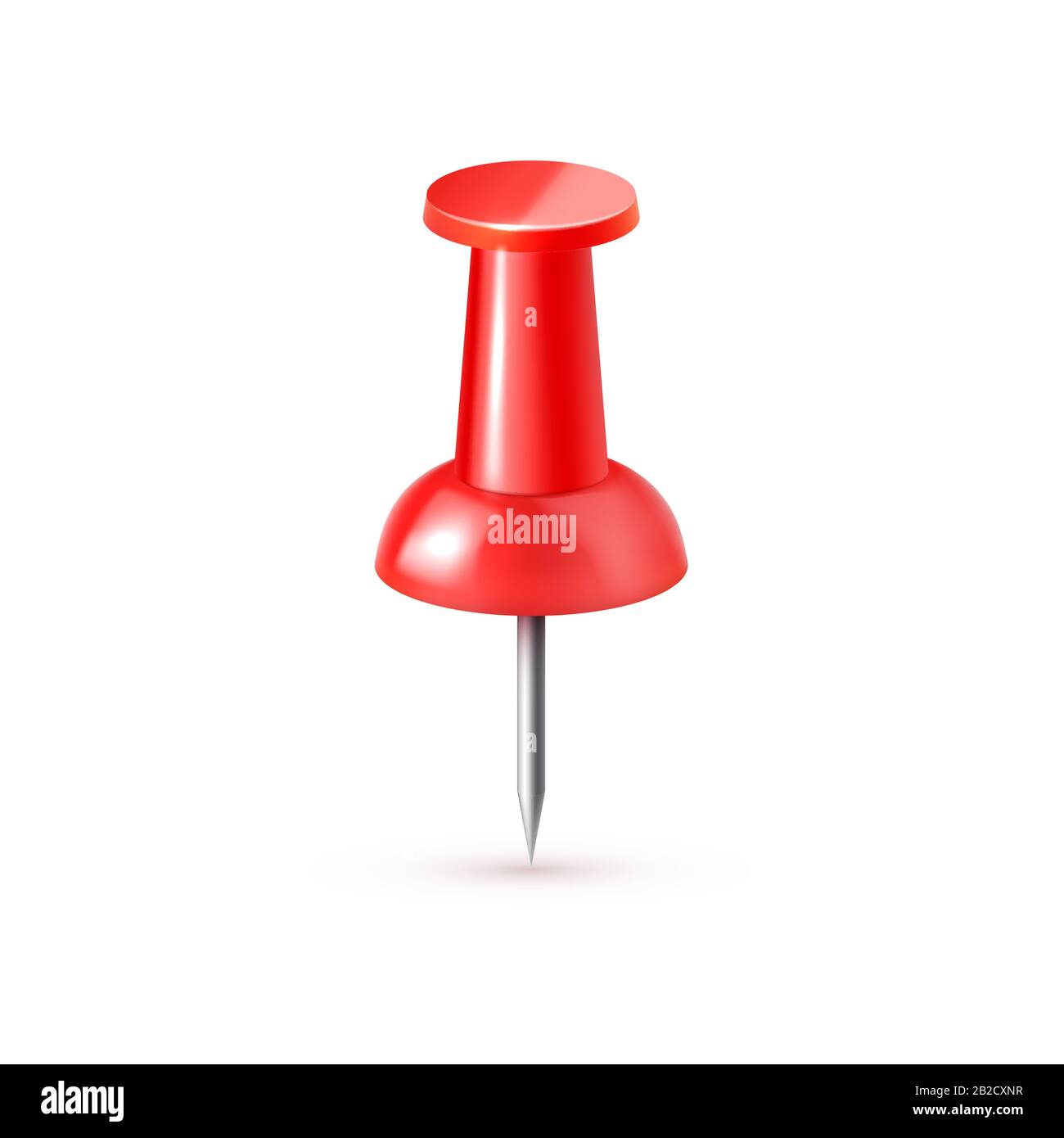 Realistic vector plastic glossy red push pin 3D vector icon on white ...