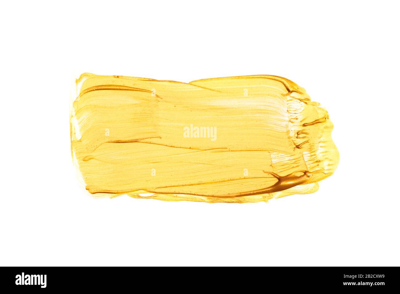 Rectangular golden brush stroke or smear of acrylic paint cut out on ...