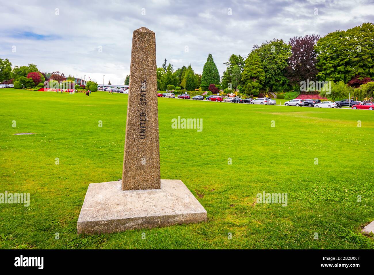 Surrey, British Columbia, Canada - July 7, 2018: Boundary Marker at the ...