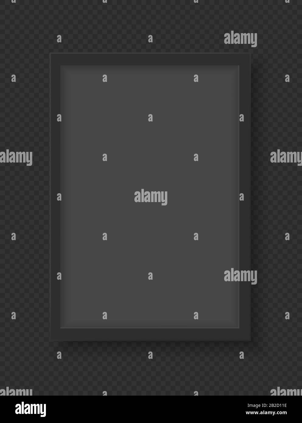 Black rectangular frame for text or picture with soft shadow hung on ...