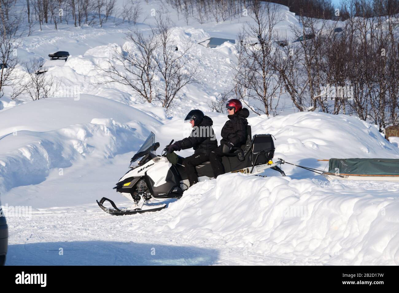 Pictured is a skidoo snow mobile at winter time in Norway Stock Photo ...