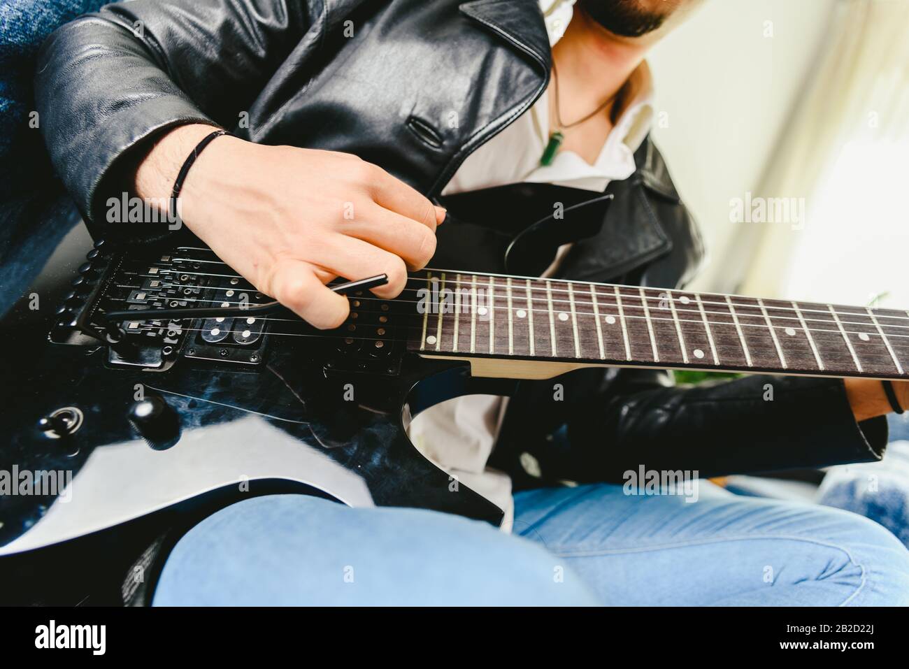 Musician rehearsing on electric guitar hi-res stock photography and ...