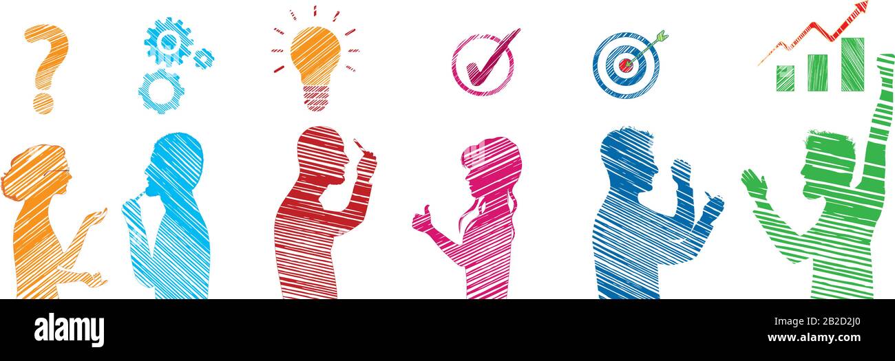 Profile colored stickman people gesturing.Concept problem solving team ...