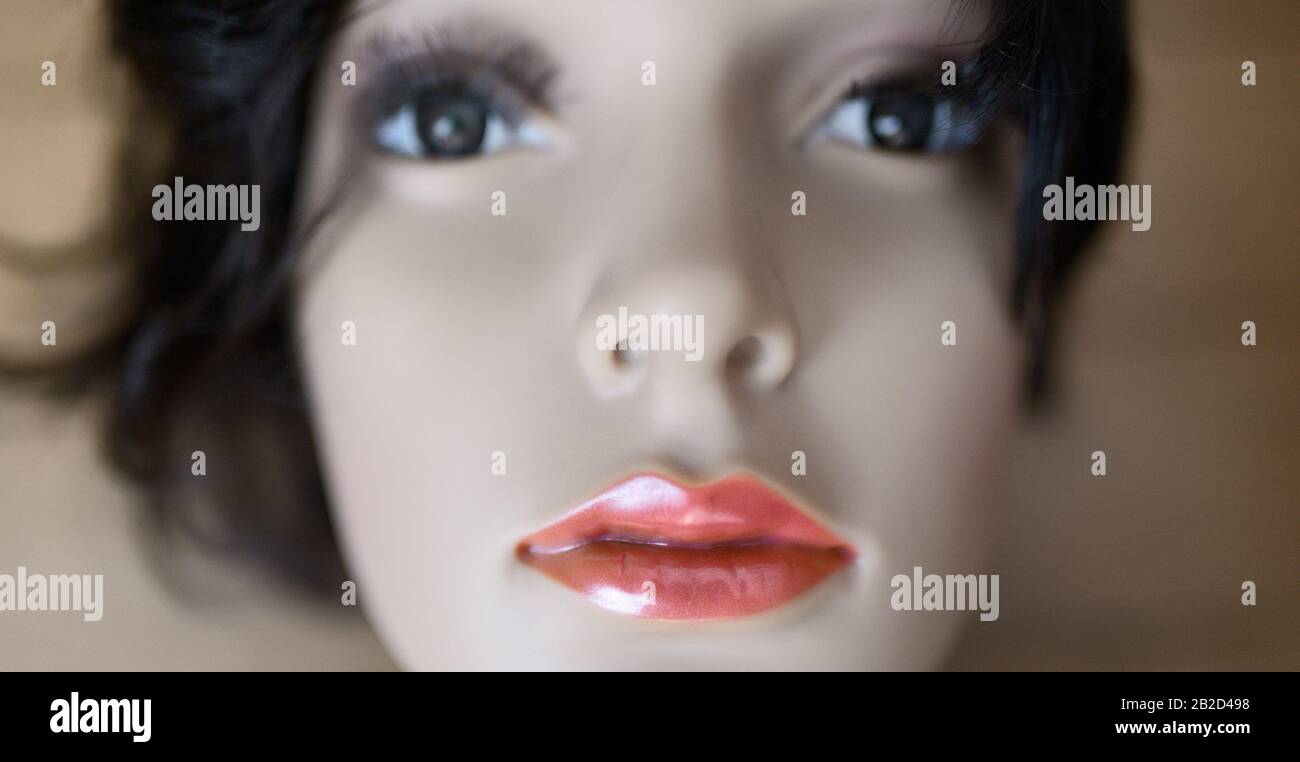 Artificial beauty concept, portrait of perfect plastic mannequin with ...
