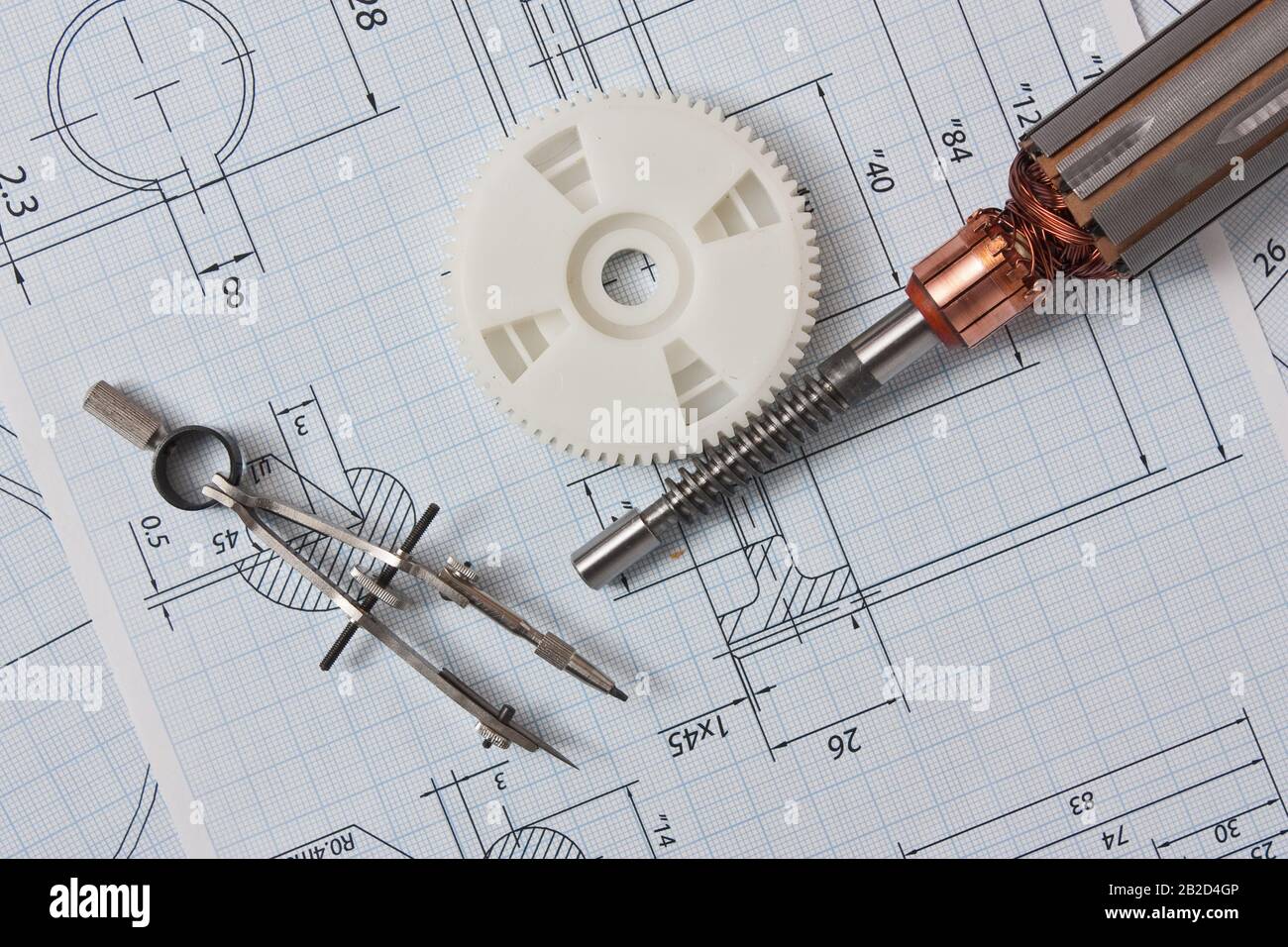 rotor electromotor and technical drawing Stock Photo - Alamy