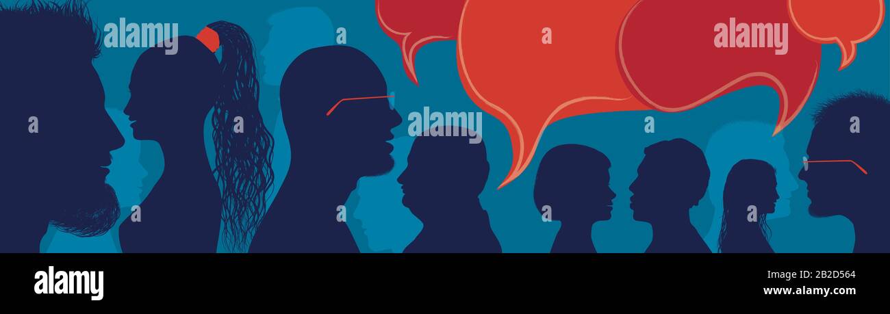 Diversity people.Speech bubble. Crowd talking and inform.Communicate ...