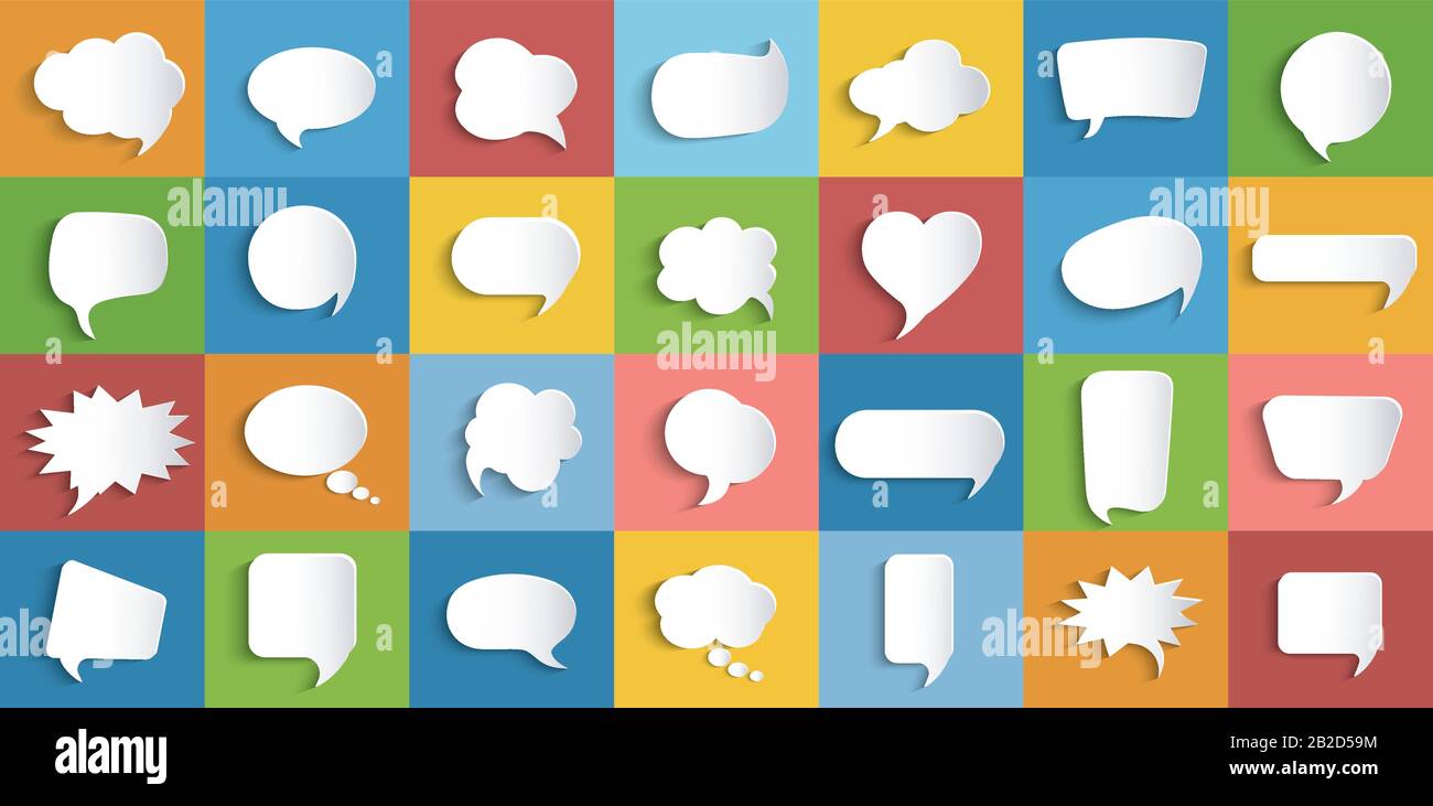 Collection modern vector clouds isolated. Paper chat cartoon bubbles ...