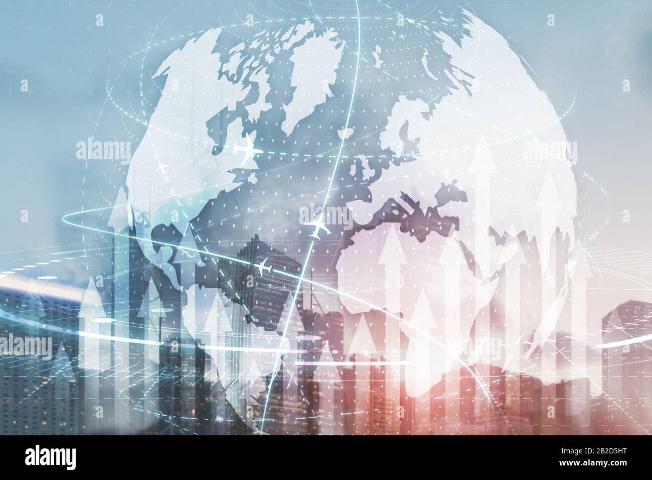 Virtual interface connection map of flight routes airplanes network use ...