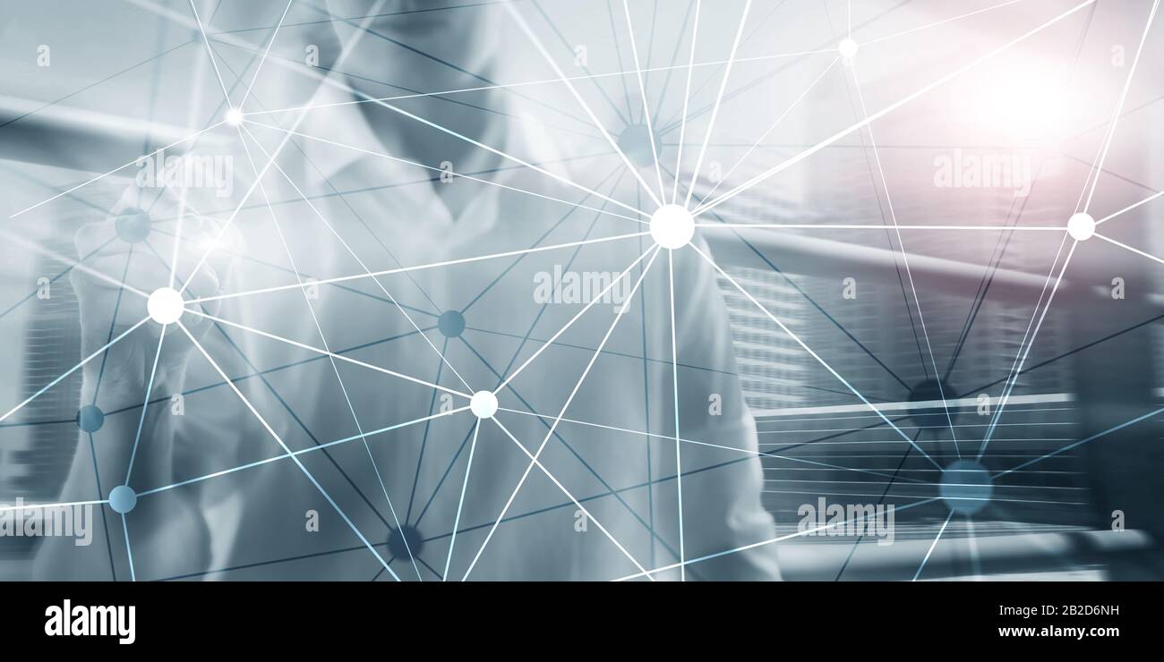 Network on blue background. Abstract Background Stock Photo - Alamy