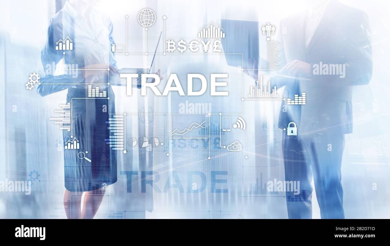 Stock trading candlestick chart and diagrams on blurred office center ...