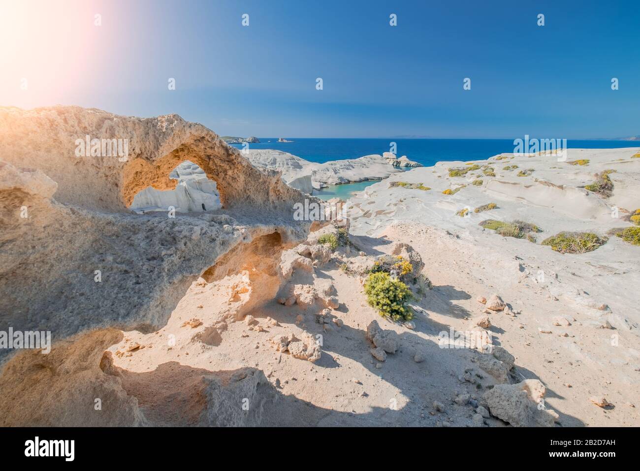 Amazing landscape with white volcanic rocks at Sarakiniko beach ...