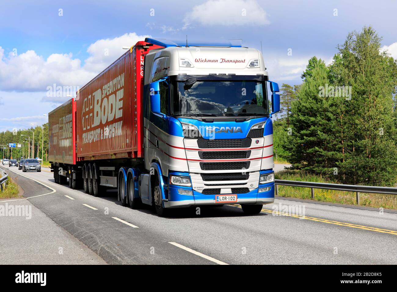 Next generation Scania S580 truck of Transport P Wickman pulls trailer ...