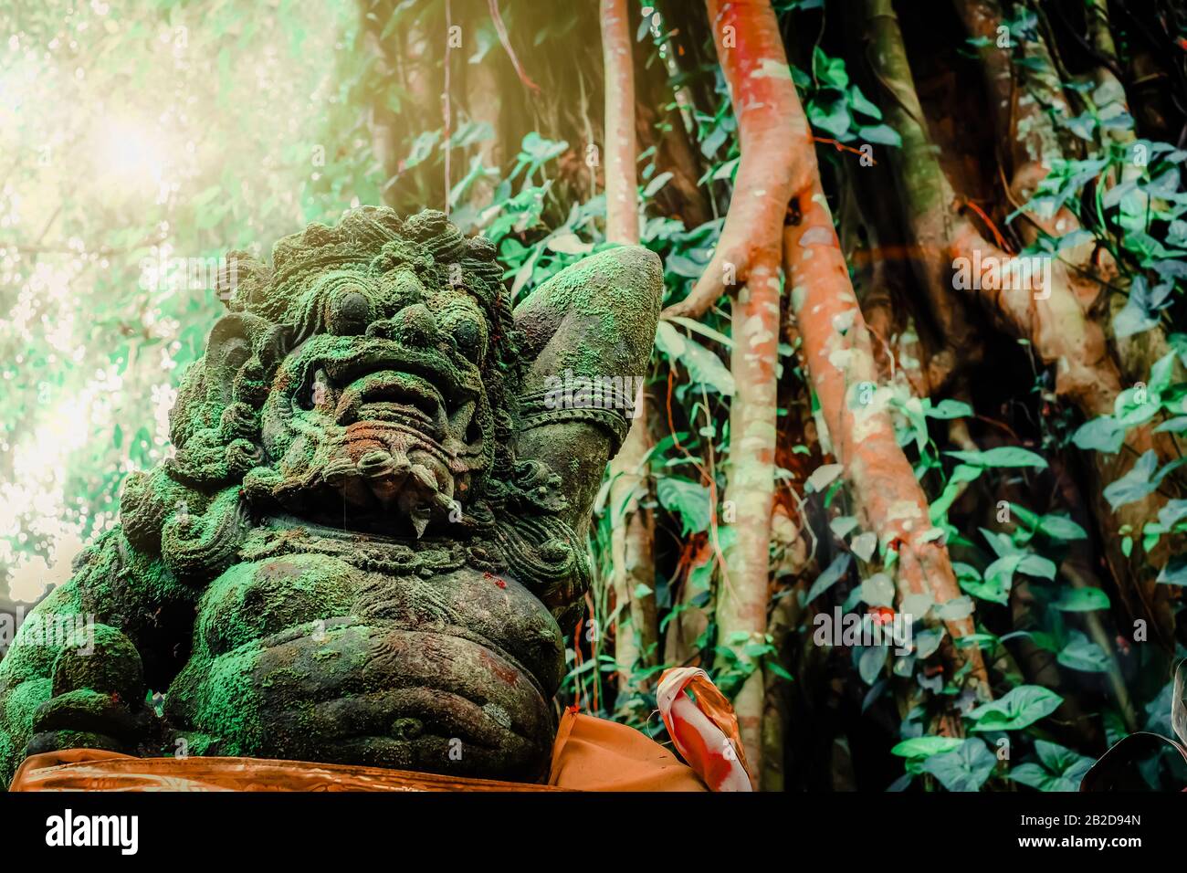 Stone statue of Barong Lion Guardian in front of Balinese Hindu Temple ...