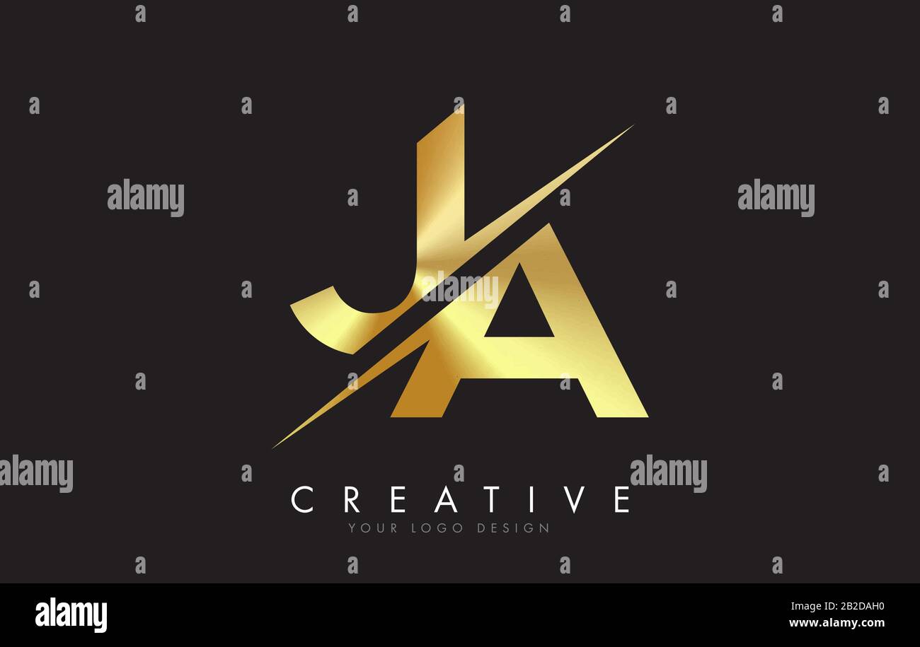 JA J A Golden Letter Logo Design with a Creative Cut. Creative logo ...