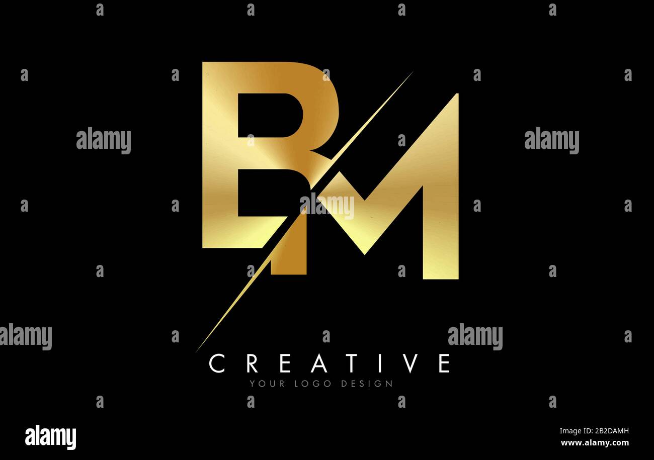 BM B M Golden Letter Logo Design with a Creative Cut. Creative logo ...