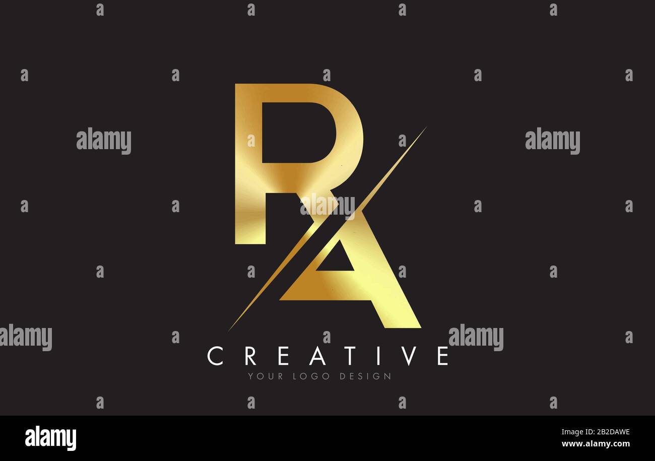 RA R A Golden Letter Logo Design with a Creative Cut. Creative logo ...