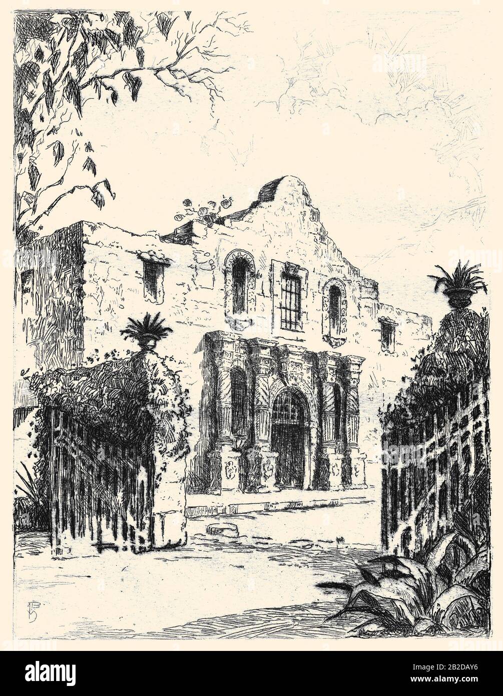 Etching of the Alamo Stock Photo - Alamy