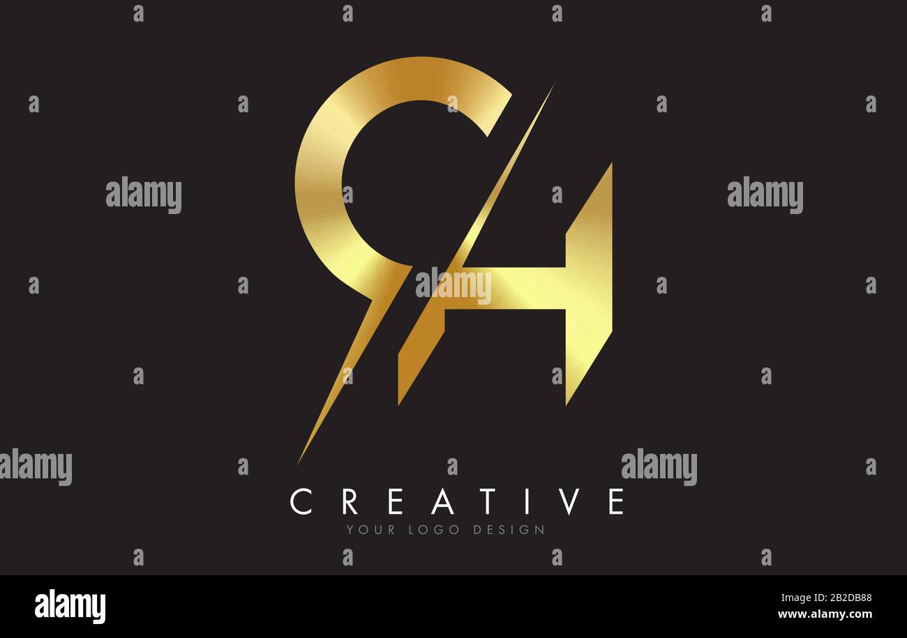 CH C H Golden Letter Logo Design with a Creative Cut. Creative logo ...