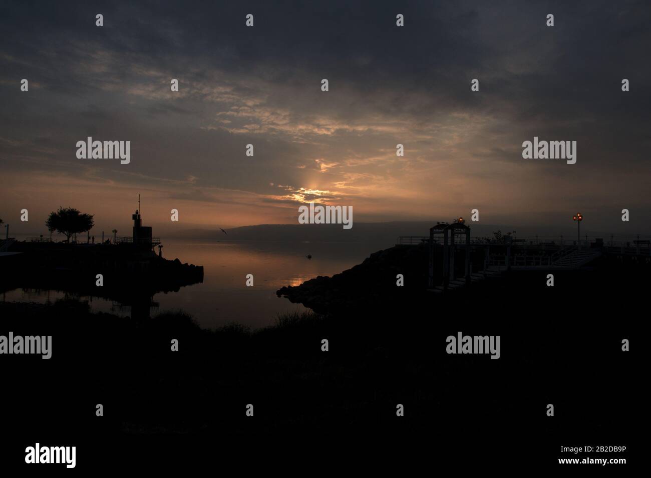Background landscape of romantic lake sunset in Israel Stock Photo - Alamy