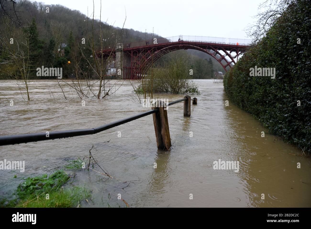 The River Severn flooding in Ironbridge, Shropshire, 2020 Stock Photo ...