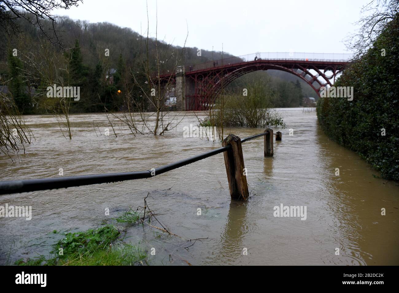 The River Severn flooding in Ironbridge, Shropshire, 2020 Stock Photo ...