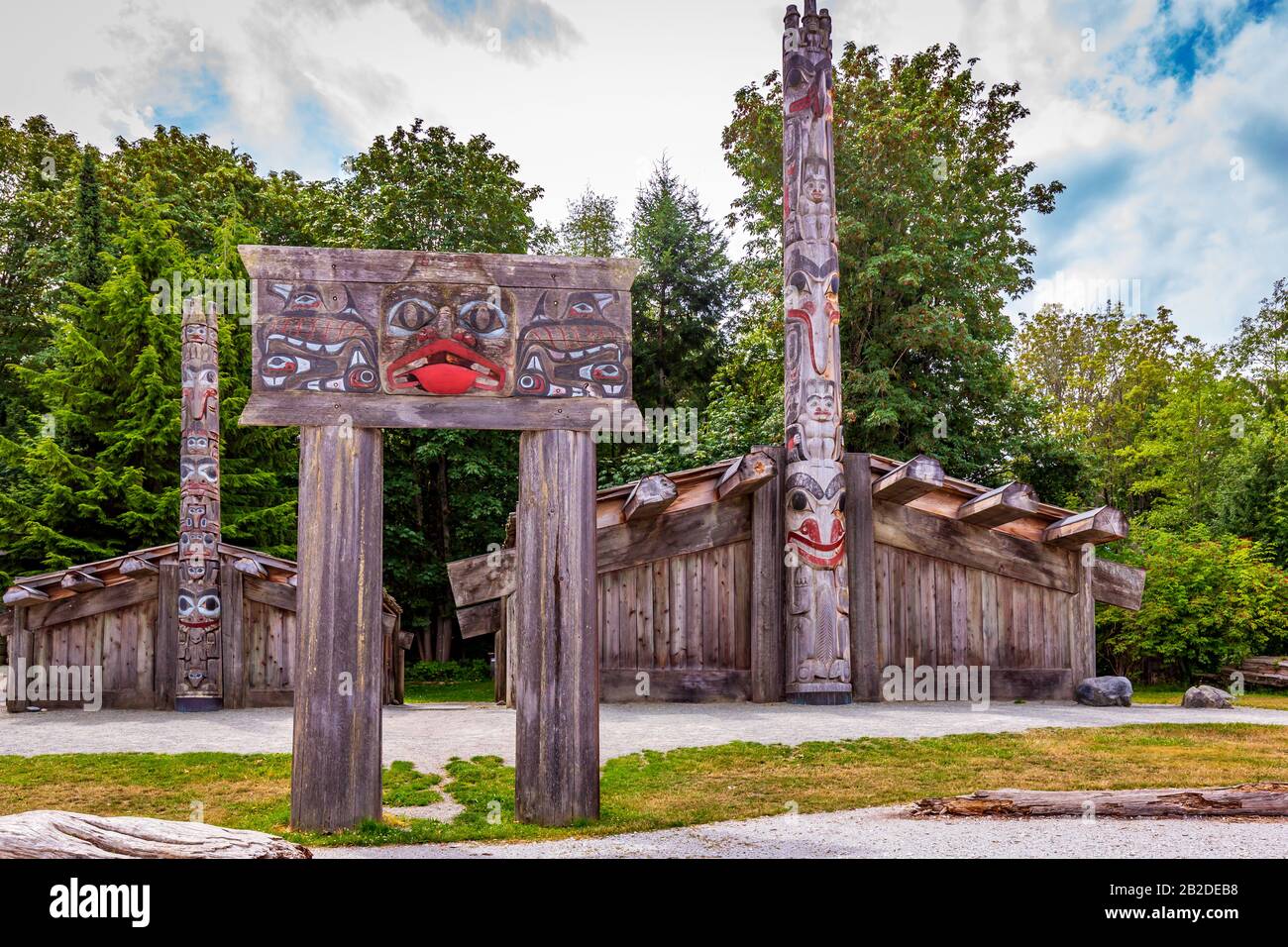 First Nations totem poles and Haida houses in Museum of Anthropogy at ...
