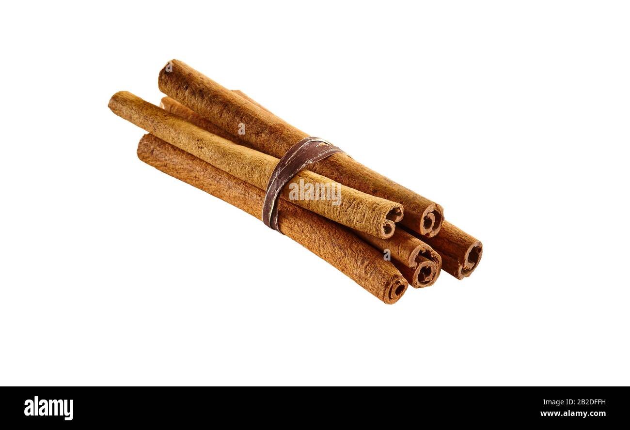 Cinnamon sticks with rope isolated on white background with clipping ...