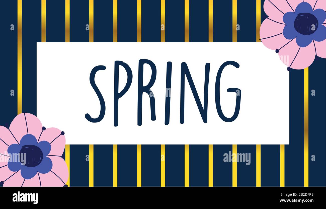 spring lettering flowers decoration stripes dark background vector ...