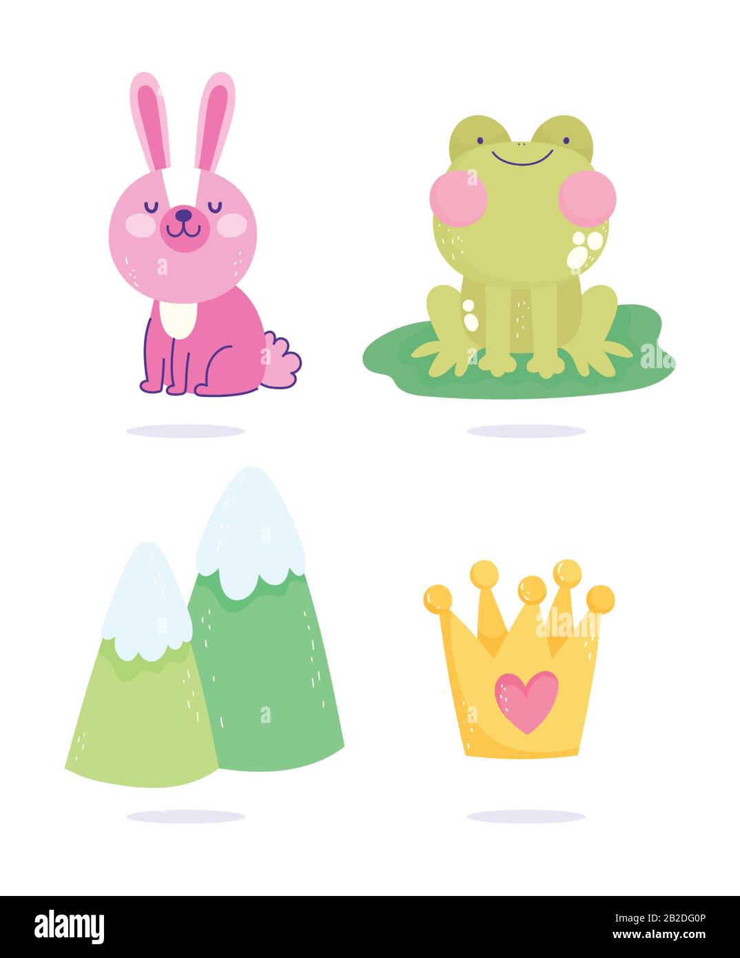 little rabbit frog crown and mountains animal cartoon cute vector ...