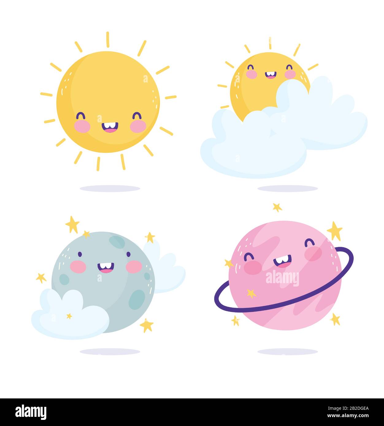 cosmos galaxy planets sun clouds cartoon cute vector illustration Stock ...