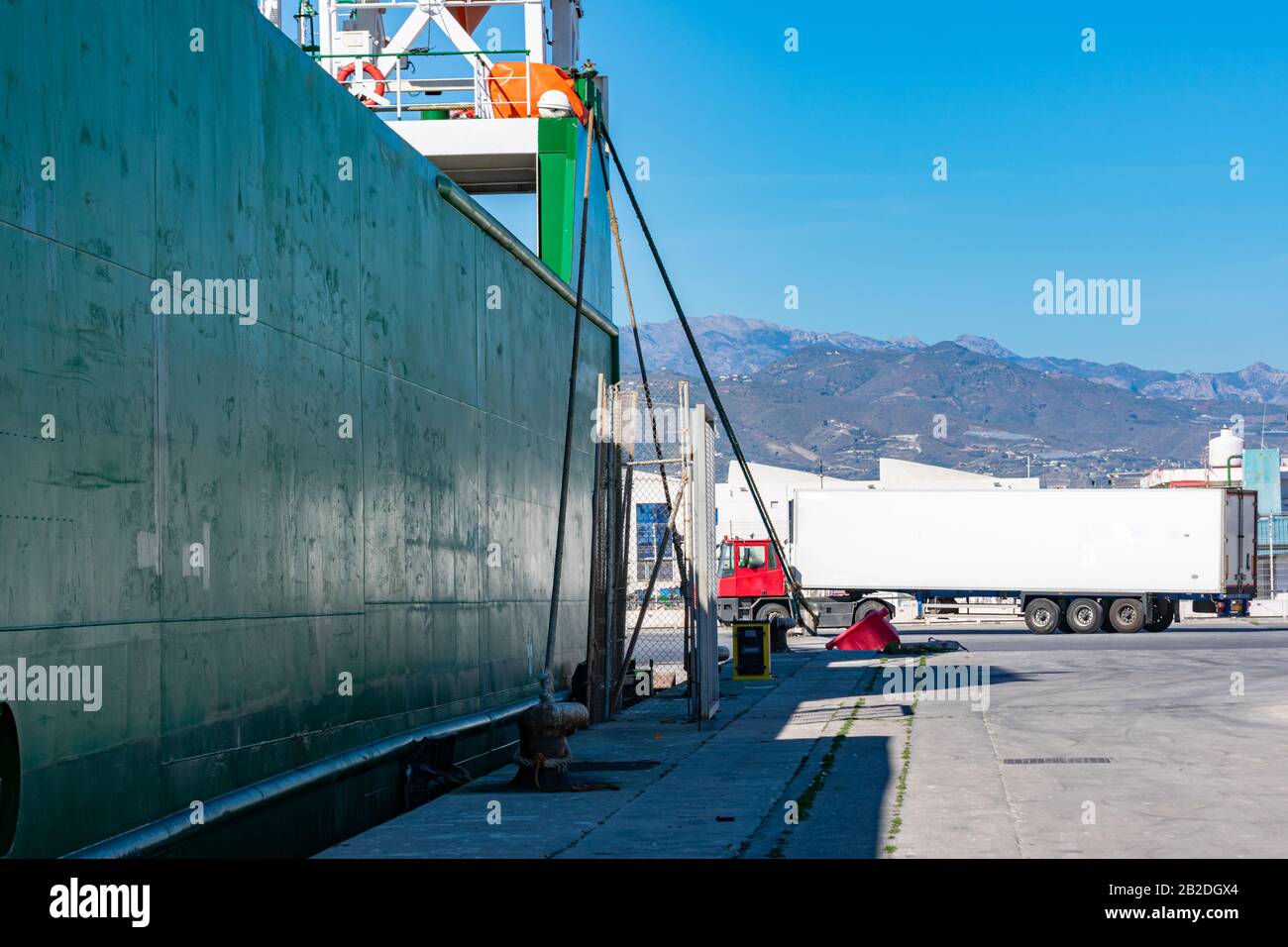 Semi refrigerated trailer boarding a ferry Stock Photo - Alamy