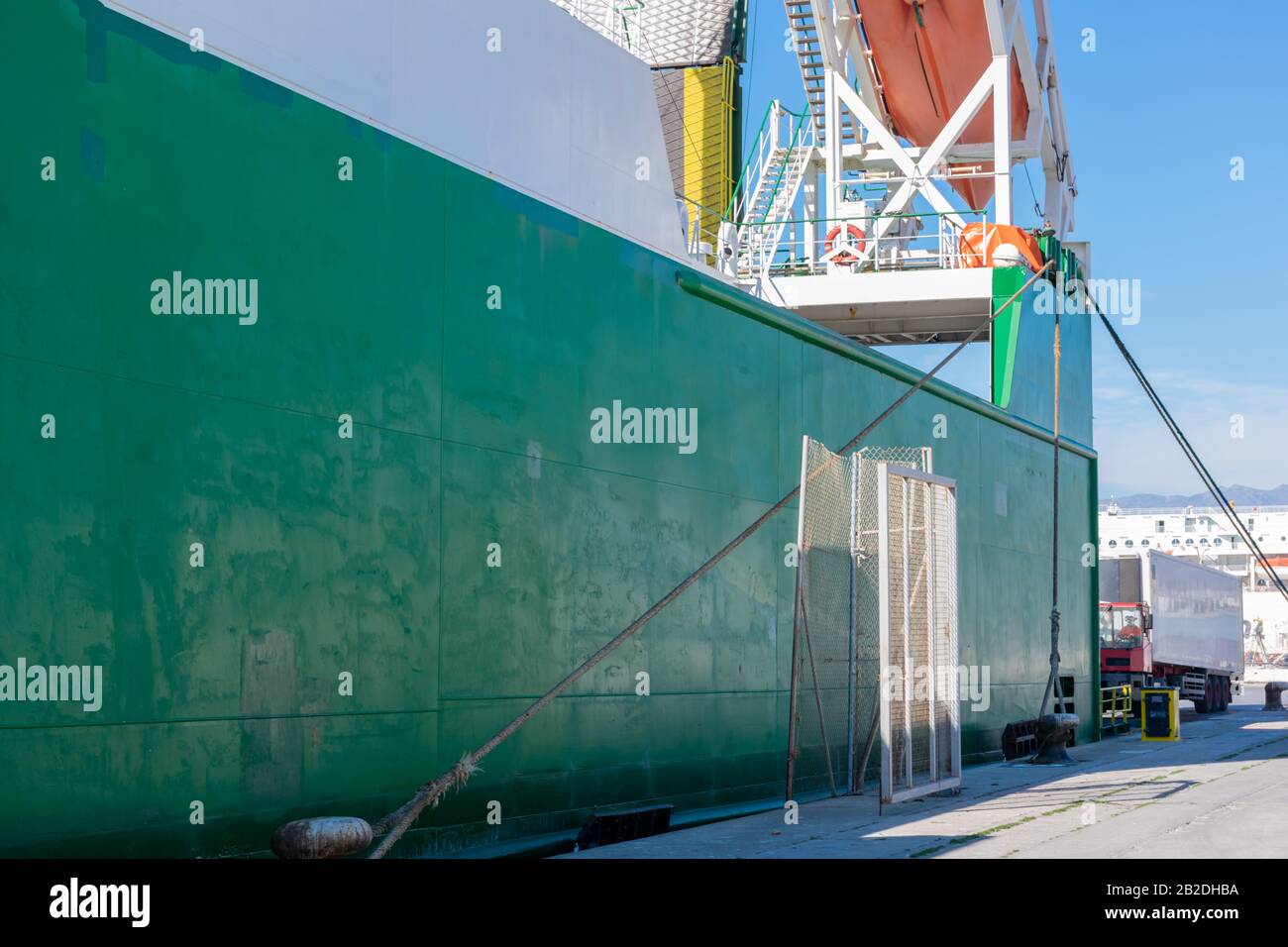 Semi refrigerated trailer boarding a ferry Stock Photo - Alamy