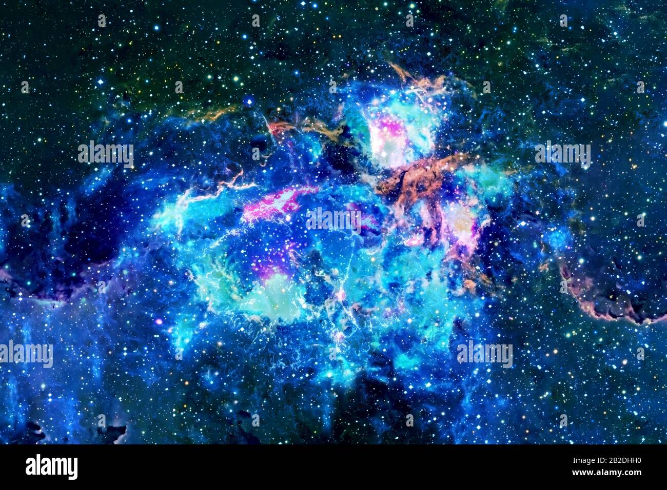 A beautiful nebula of different colors, with stars and galaxies ...