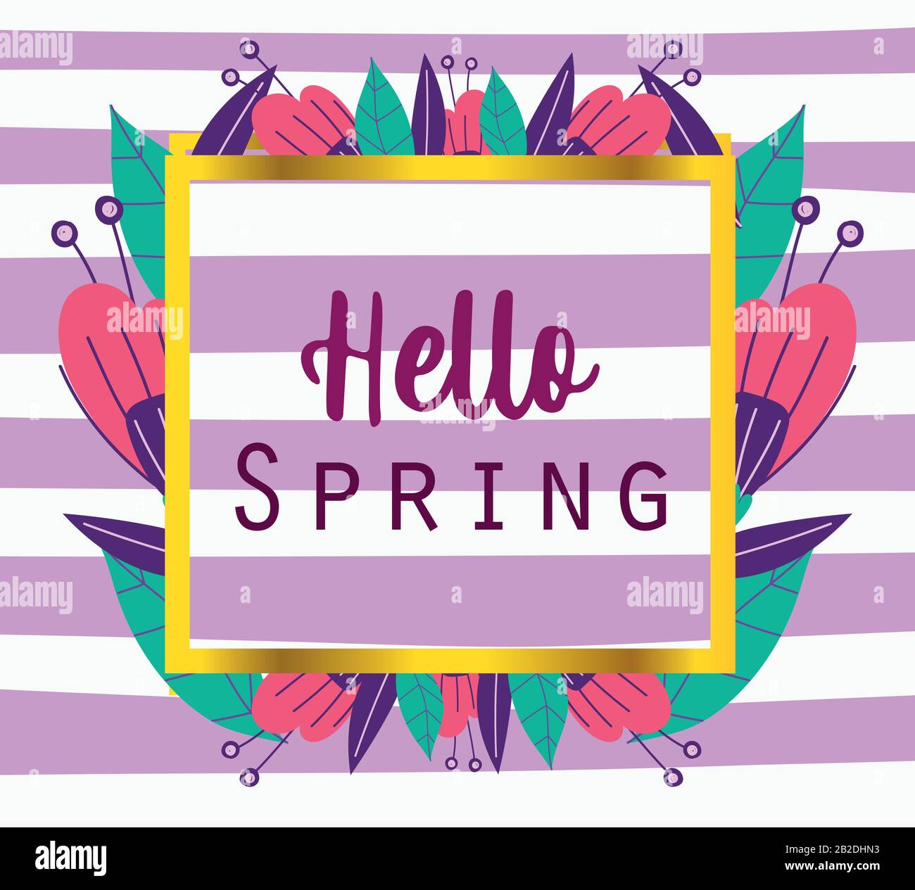 hello spring, phrase banner flowers decoration stripes background ...
