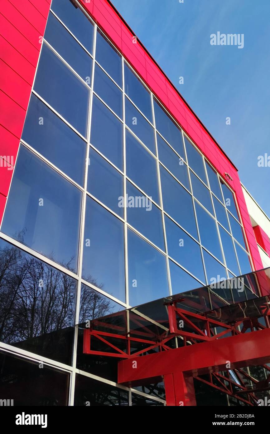 Windows of a modern building. Stained glass window. With a reflection ...