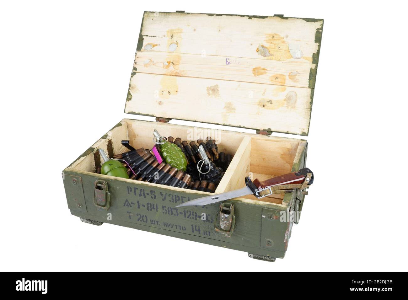 Soviet army ammunition box with ammunition belt isolated on white ...