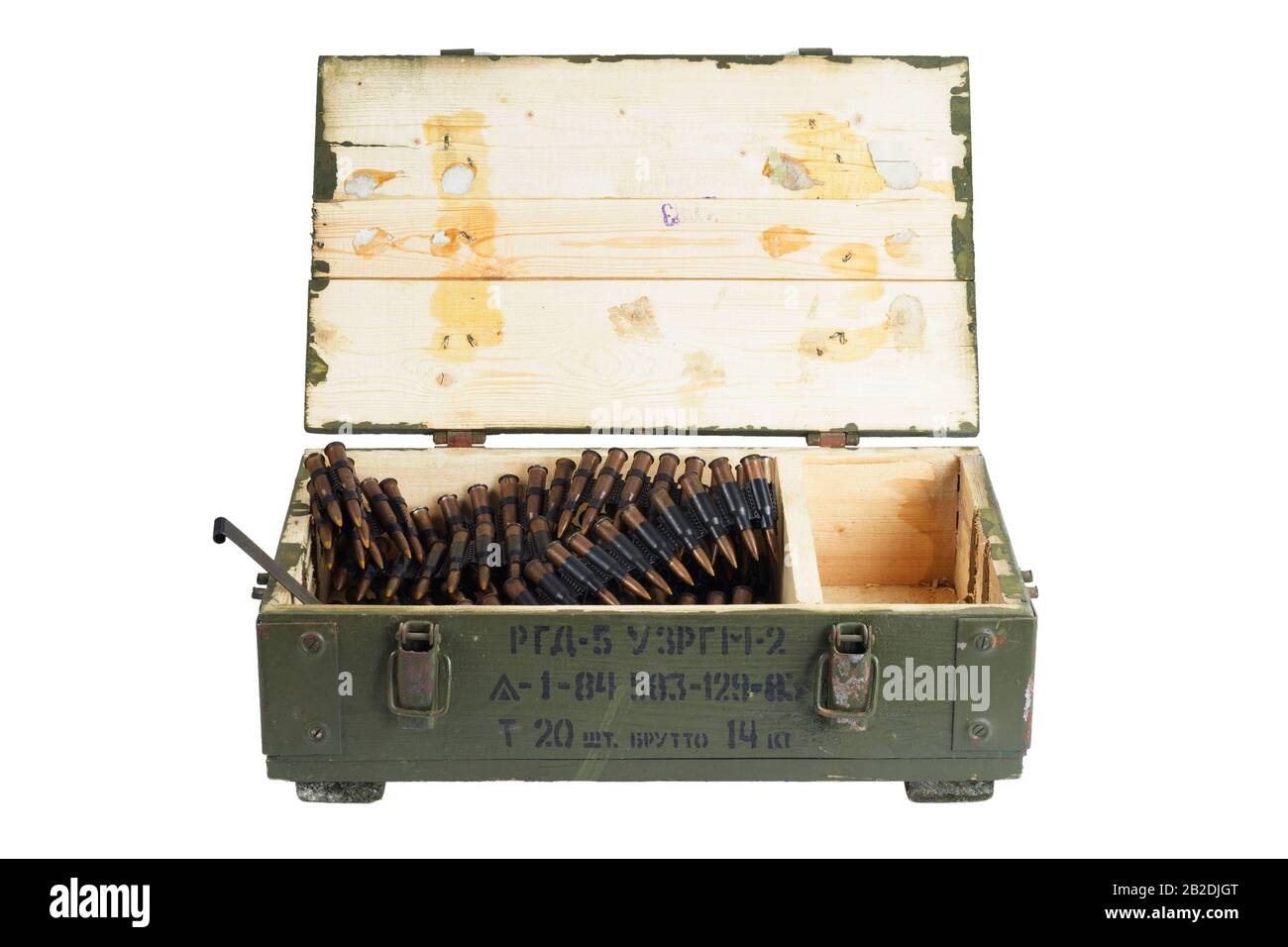Soviet army ammunition box with ammunition belt isolated on white ...
