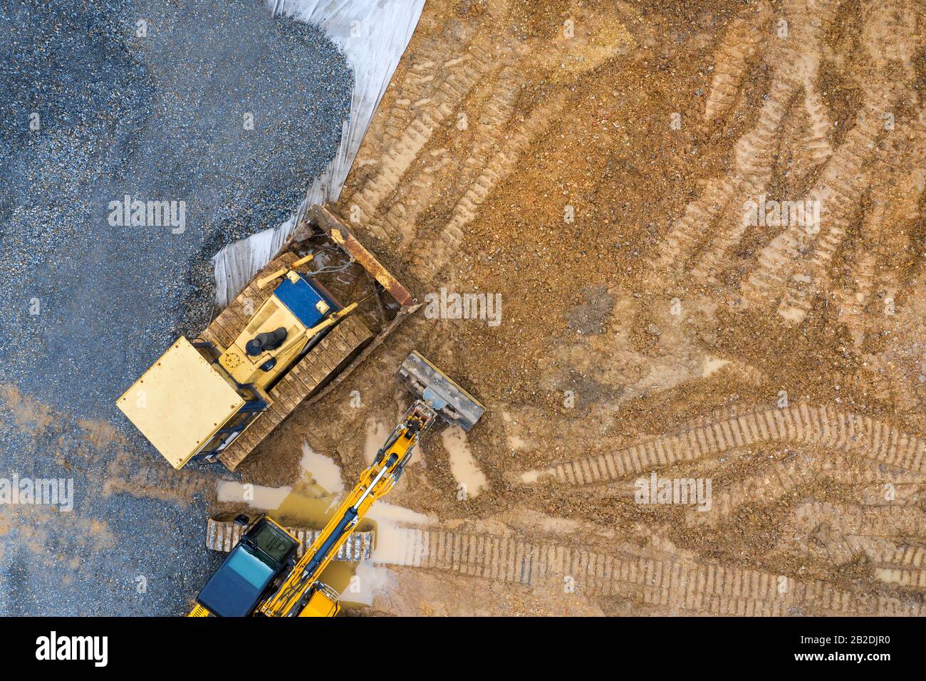 construction vehicle on an construction site from above Stock Photo - Alamy