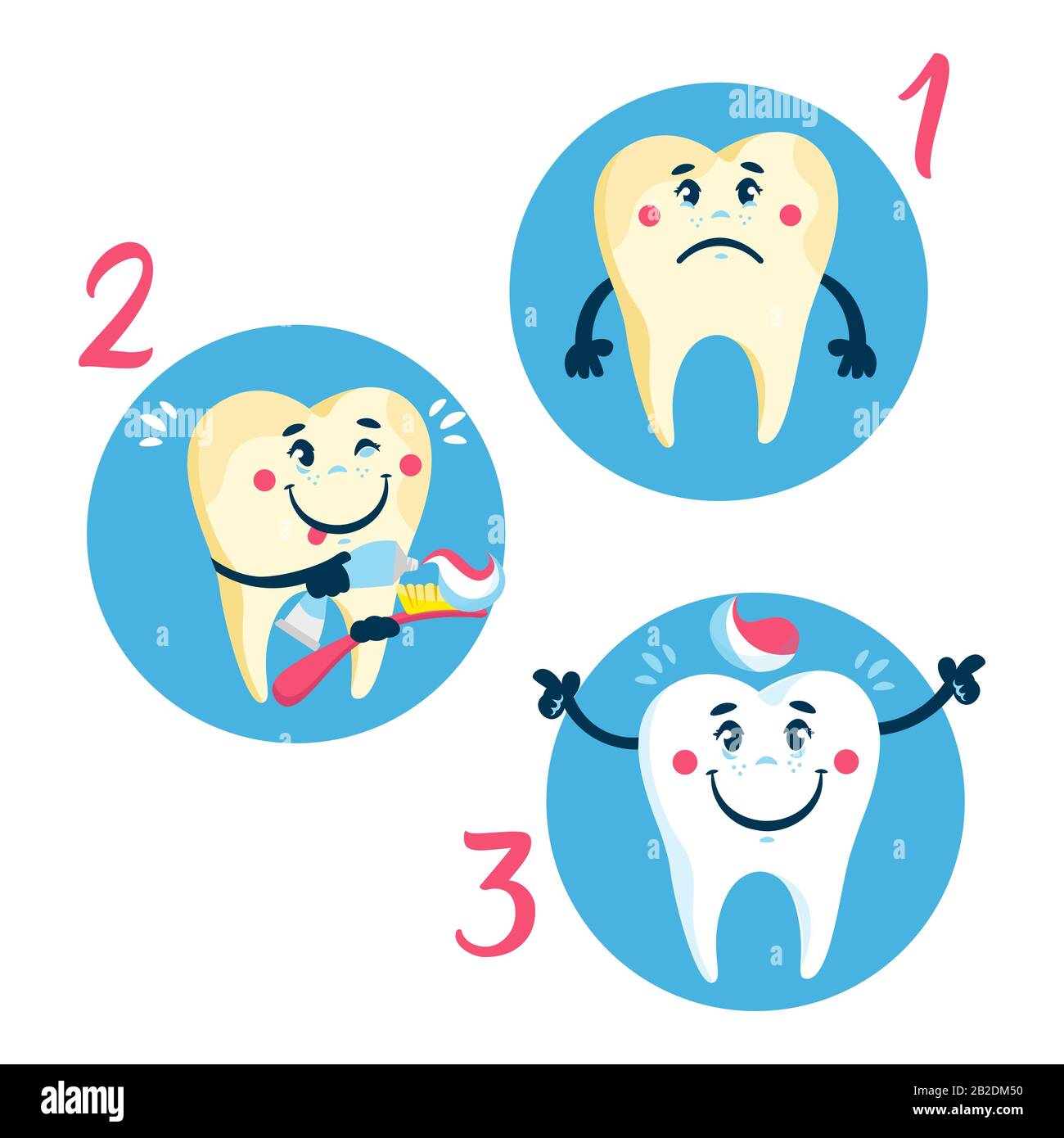 Set of clean and dirty tooth on blue background, clearing tooth process ...