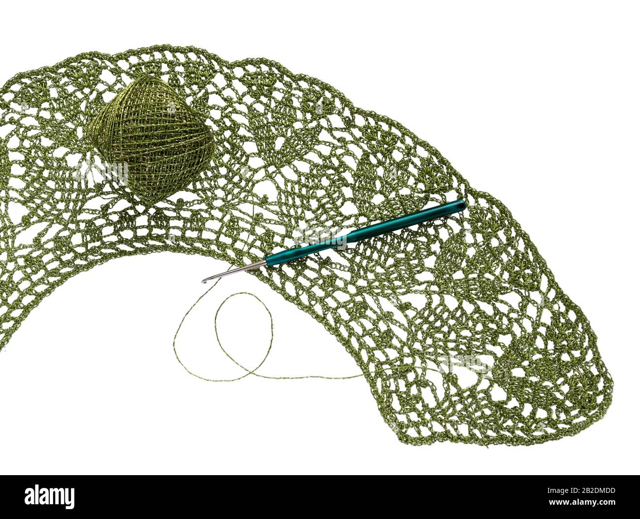 Ball of wool yarn and crochet hook isolated on white background Stock ...