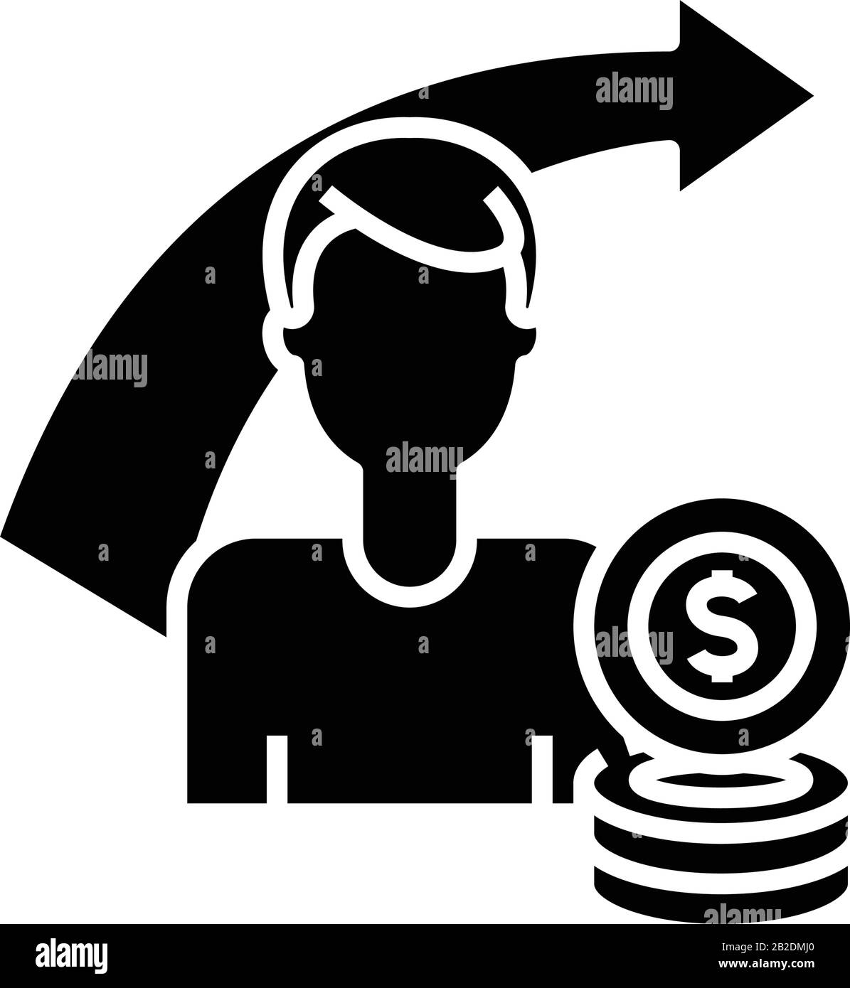 Increasing salary black icon, concept illustration, vector flat symbol ...