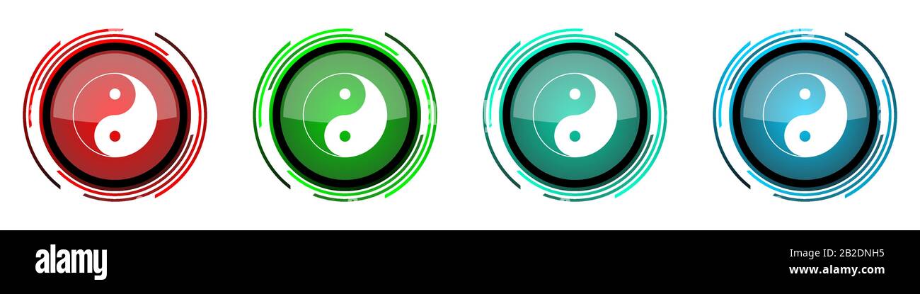 Ying yang round glossy vector icons, set of buttons for webdesign ...