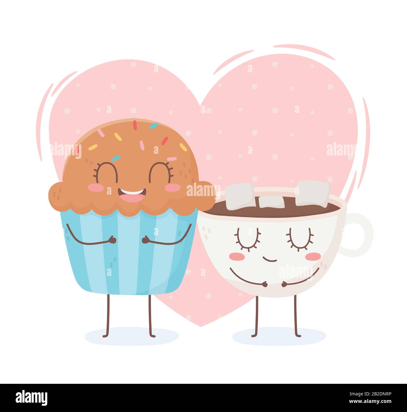 cupcake and choclate cup with marshmallow kawaii food cartoon character ...