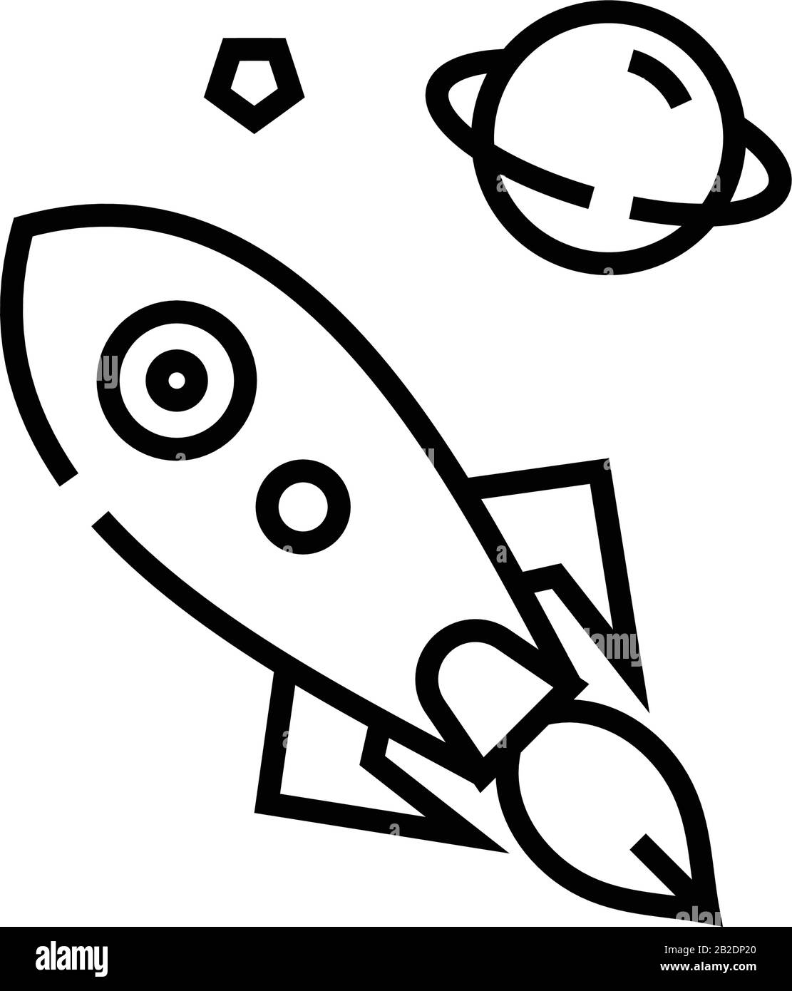 Spaceship flight line icon, concept sign, outline vector illustration ...