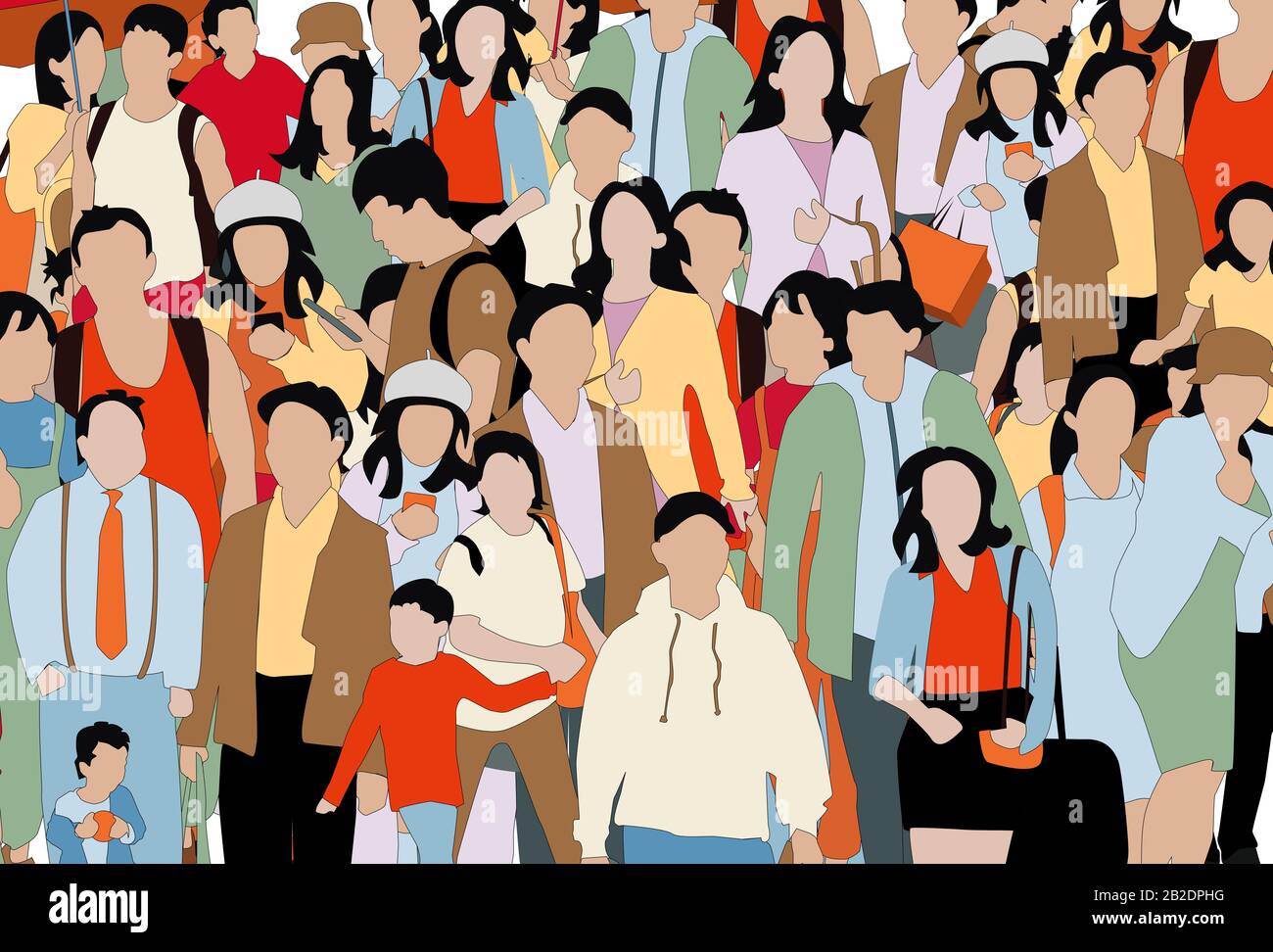 Crowd of people illustration. Crowded group of men, women and children ...