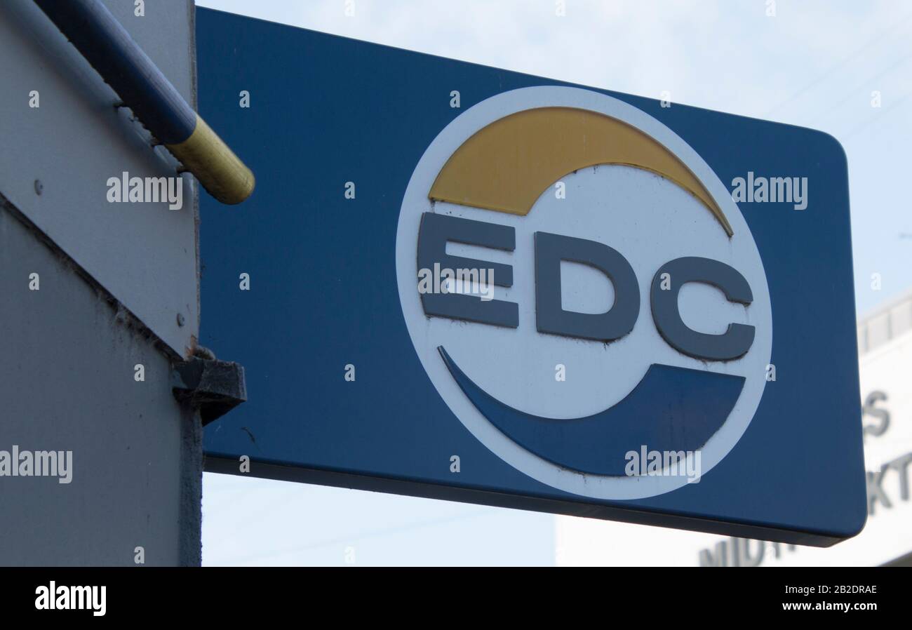 Randers, Denmark - 02 March 2020: The logo of the EDC building in ...