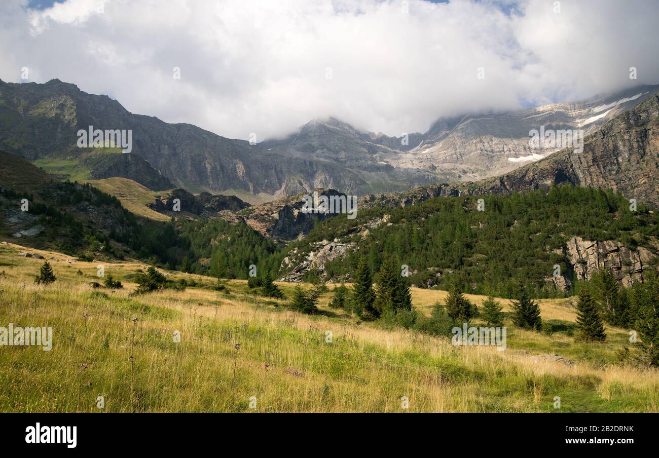 Italian vacation in high mountains of Alps to hike nature trail Stock ...