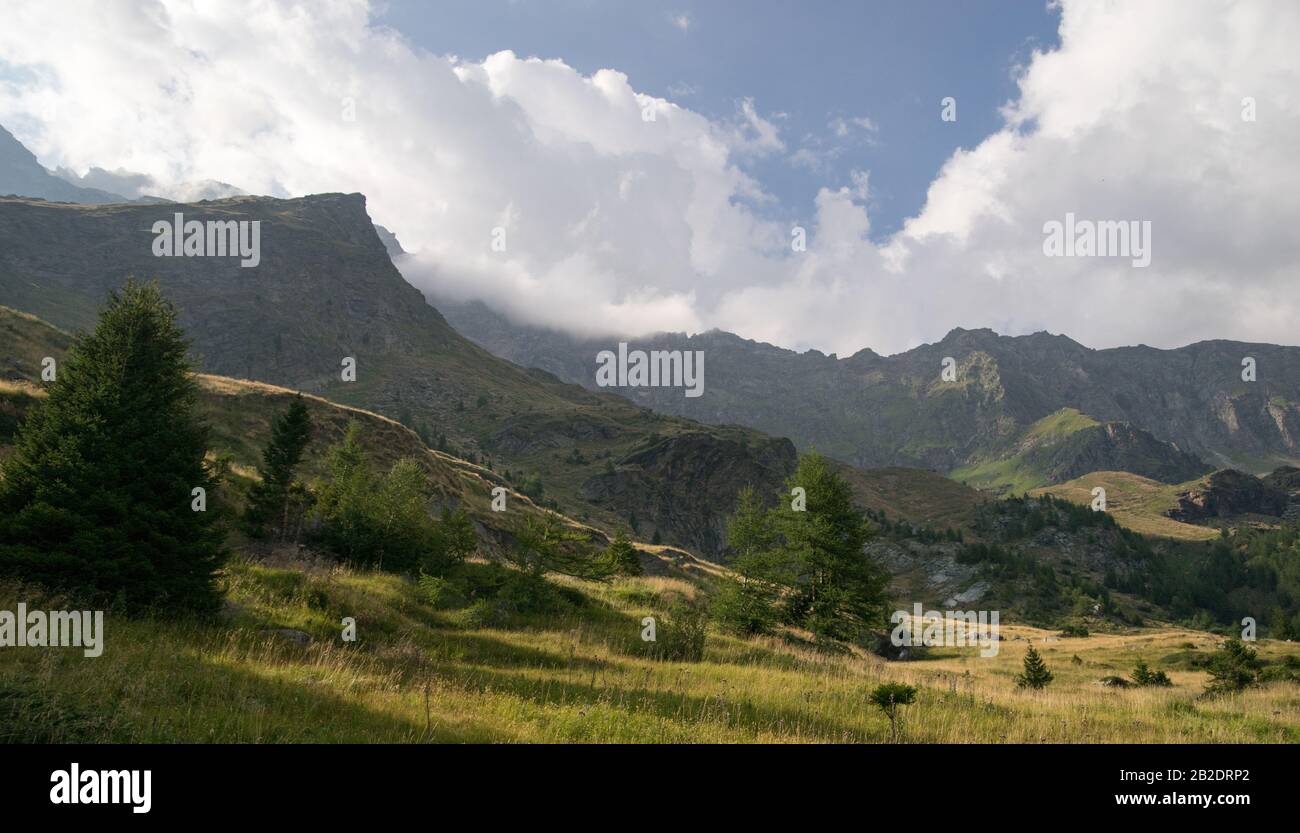 Italian vacation in high mountains of Alps to hike nature trail Stock ...