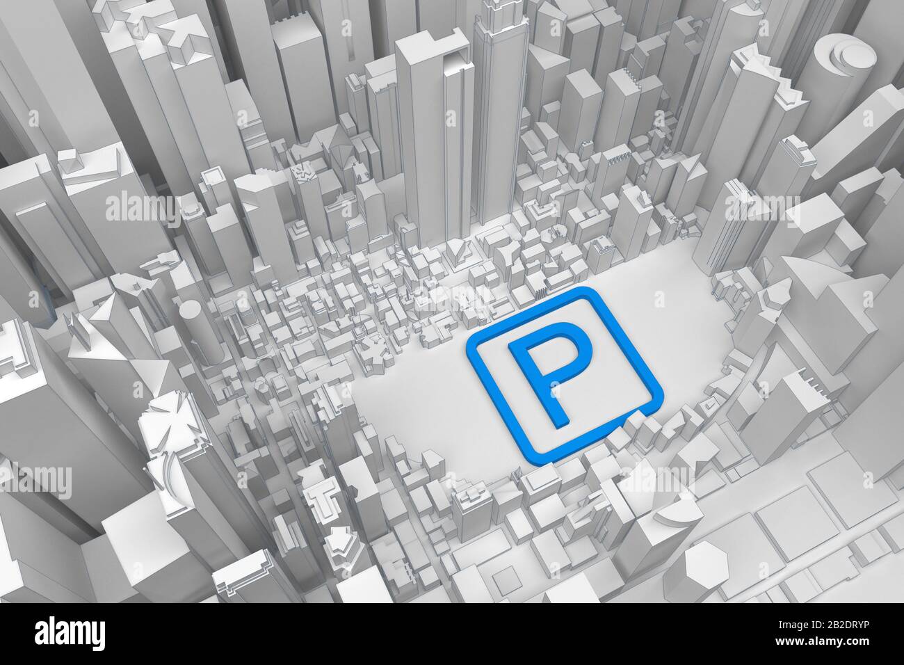parking sign in a dense abstract city. 3d rendering Stock Photo - Alamy
